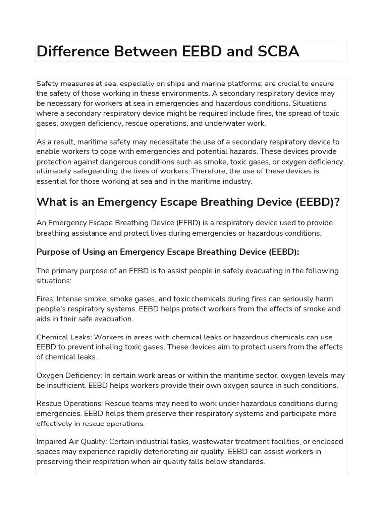 EEBD vs SCBA: Key Safety Differences | PDF | Firefighting | Breathing