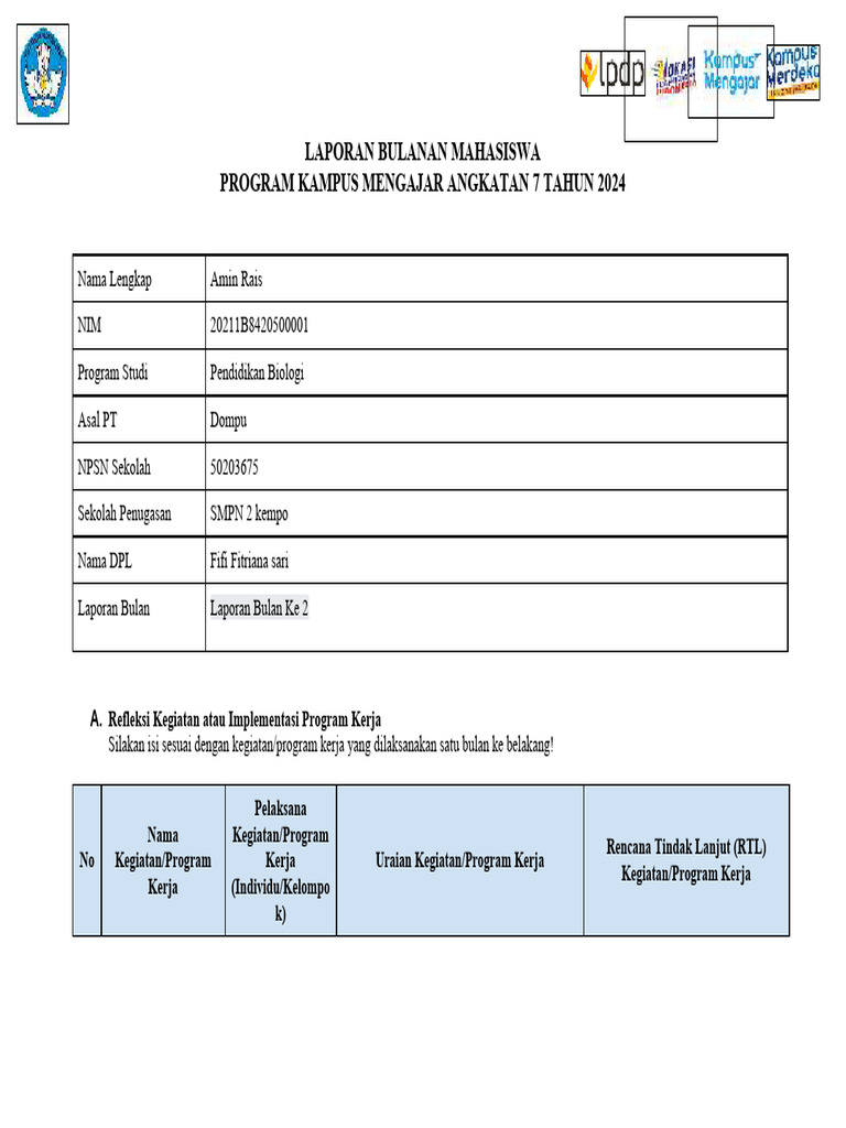 Format - Laporan - Bulanan - Ke2 - Amin Rais Bio | PDF | Karier & Perkembangan