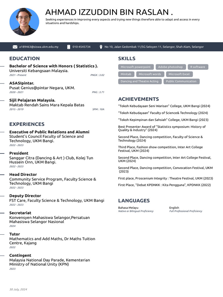 Ahmad Izzuddin's CV and Achievements | PDF | Malaysia