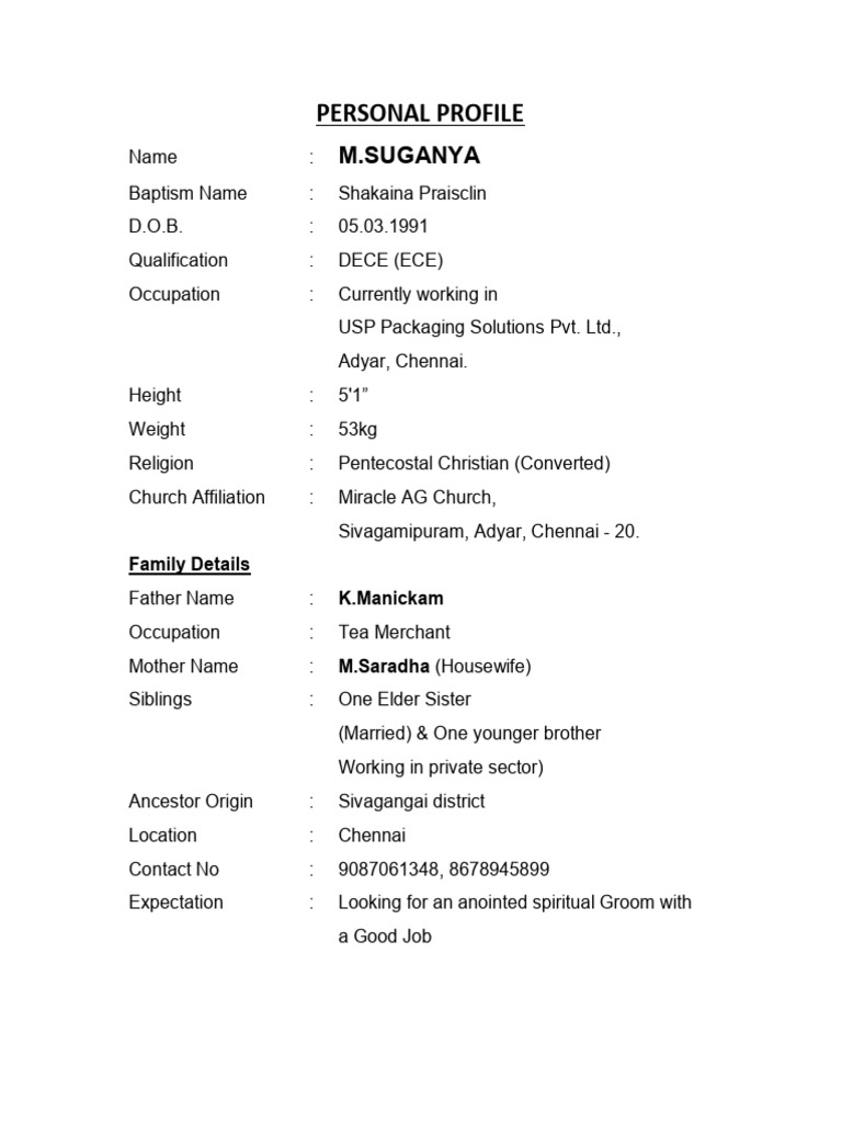 Suganya Profile | PDF