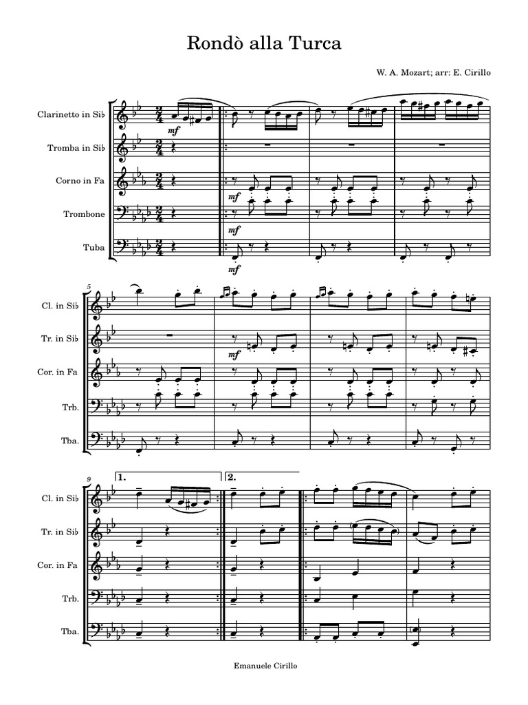 Rondò Alla Turca - Partitura - e - Parti | PDF | Elements Of Music ...