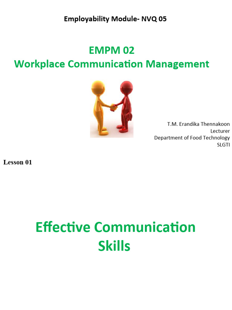 Lesson 1 EFFECTIVE COMMUNICATION SKILLS | PDF | Communication ...