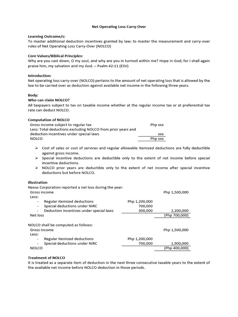 Module No 3 - Net Operating Loss Carry Over-1 | PDF | Tax Deduction ...