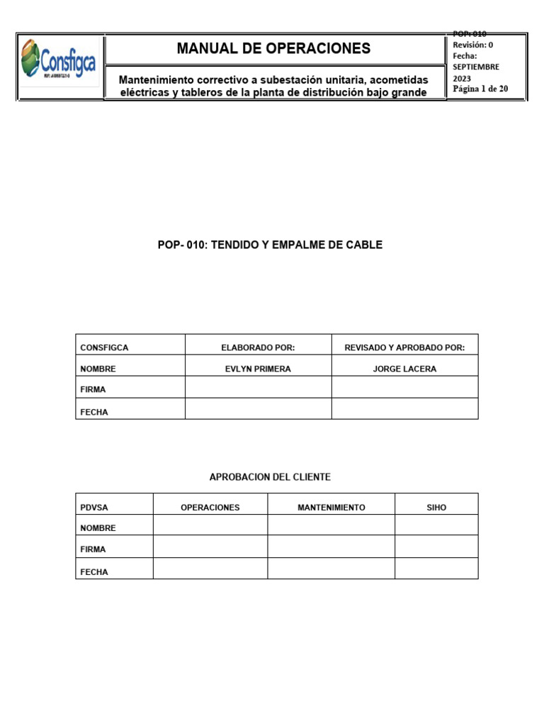Pop-010 Tendido y Empalme de Cable | PDF | Agua | Compuestos orgánicos