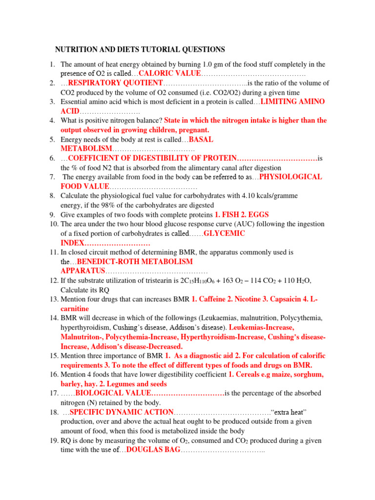 NUTRITION TUTORIAL Qns and Answers@kandyemma | PDF | Foods | Nutrition