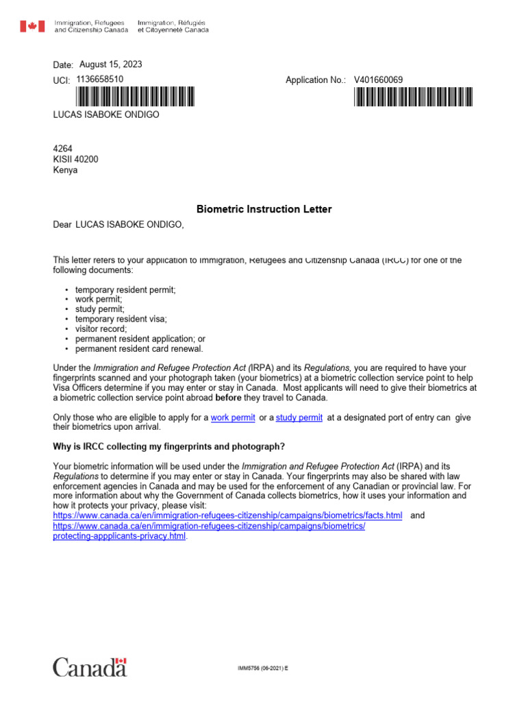 Lucas Biometrics Letter | PDF | International Law | Immigration Law