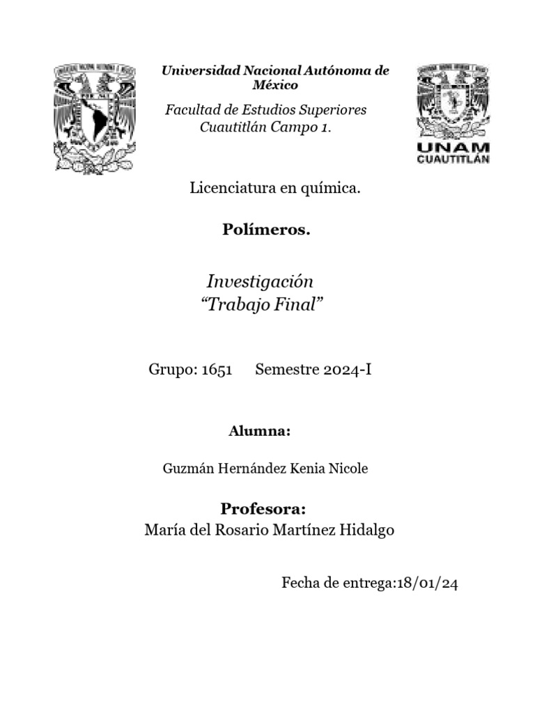 TF Polímeros GHKN | PDF | Polimetacrilato de metilo) | Polímeros