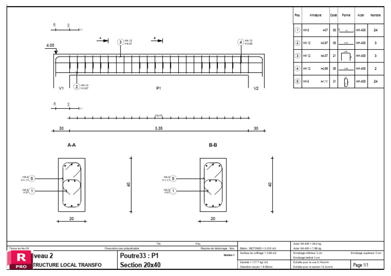 Plan de ferraillage poutre béton | PDF | Matériaux de construction ...