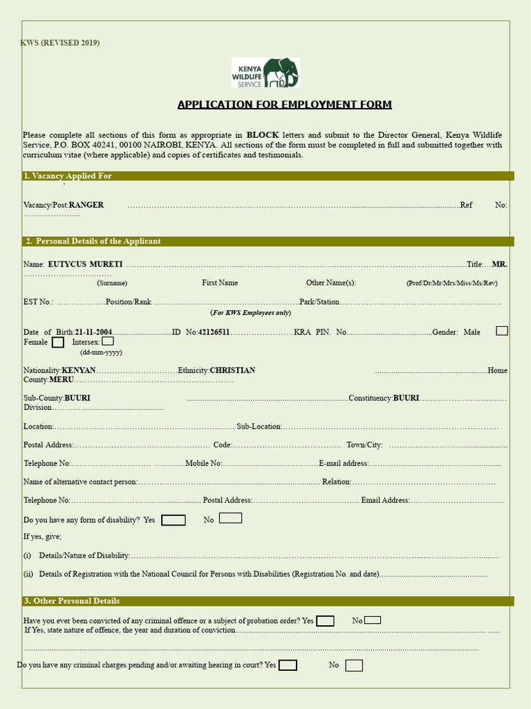 KWS Application For Employment Form | PDF | Government | Public Law