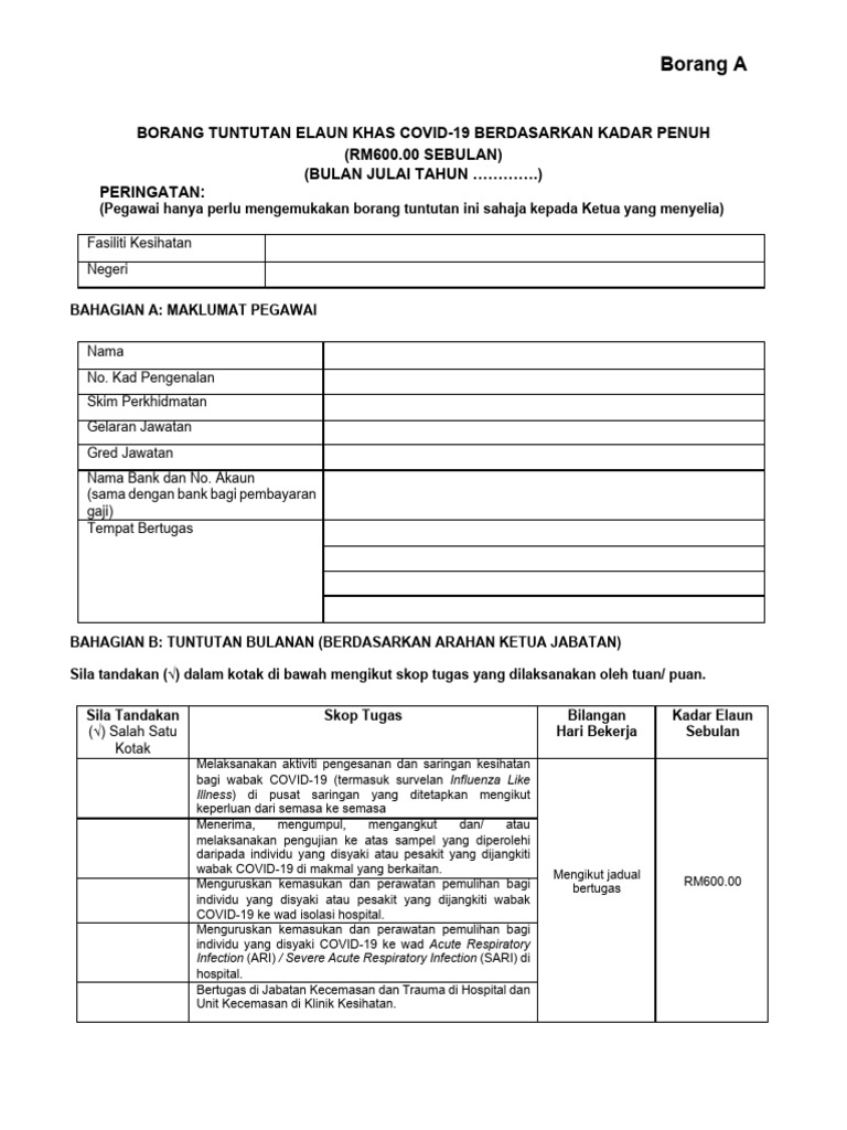 Borang Elaun Covid19 April | PDF