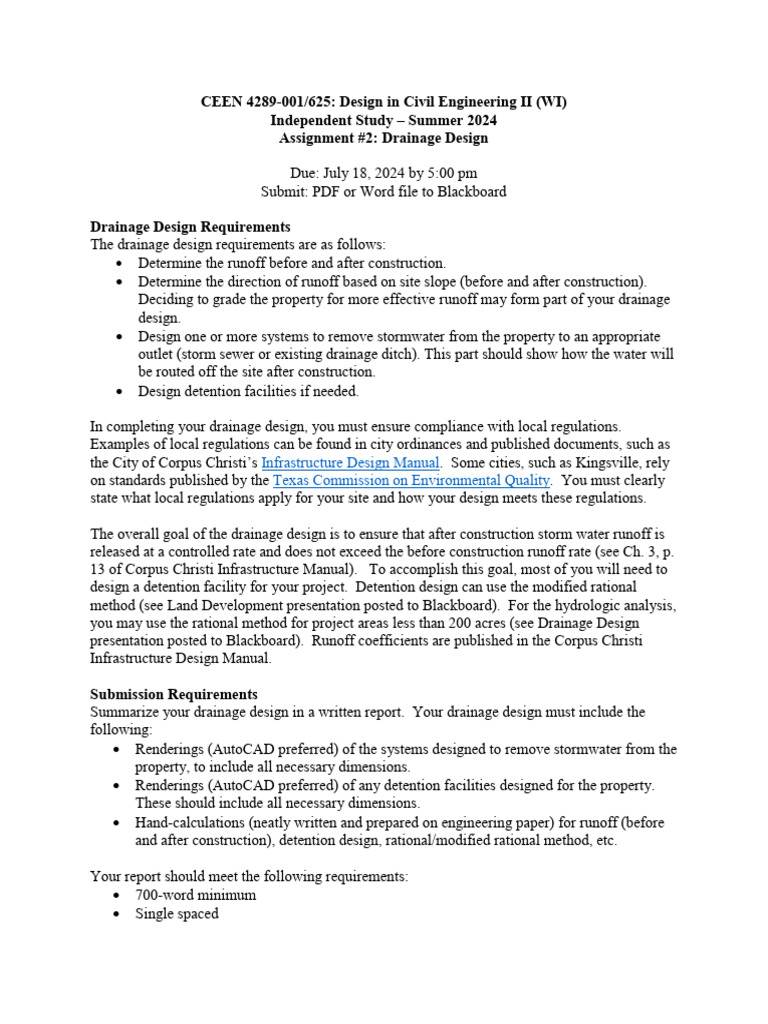 Drainage Design Assignment 2 | PDF | Stormwater