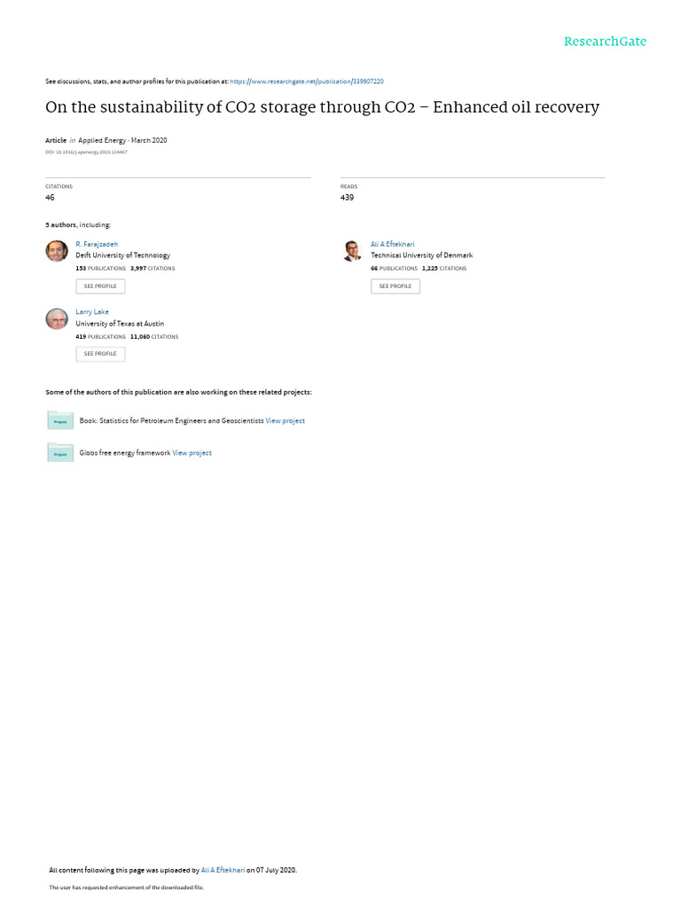 2020_CO2_sustainability_EOR | PDF | Carbon Capture And Storage | Enhanced Oil Recovery