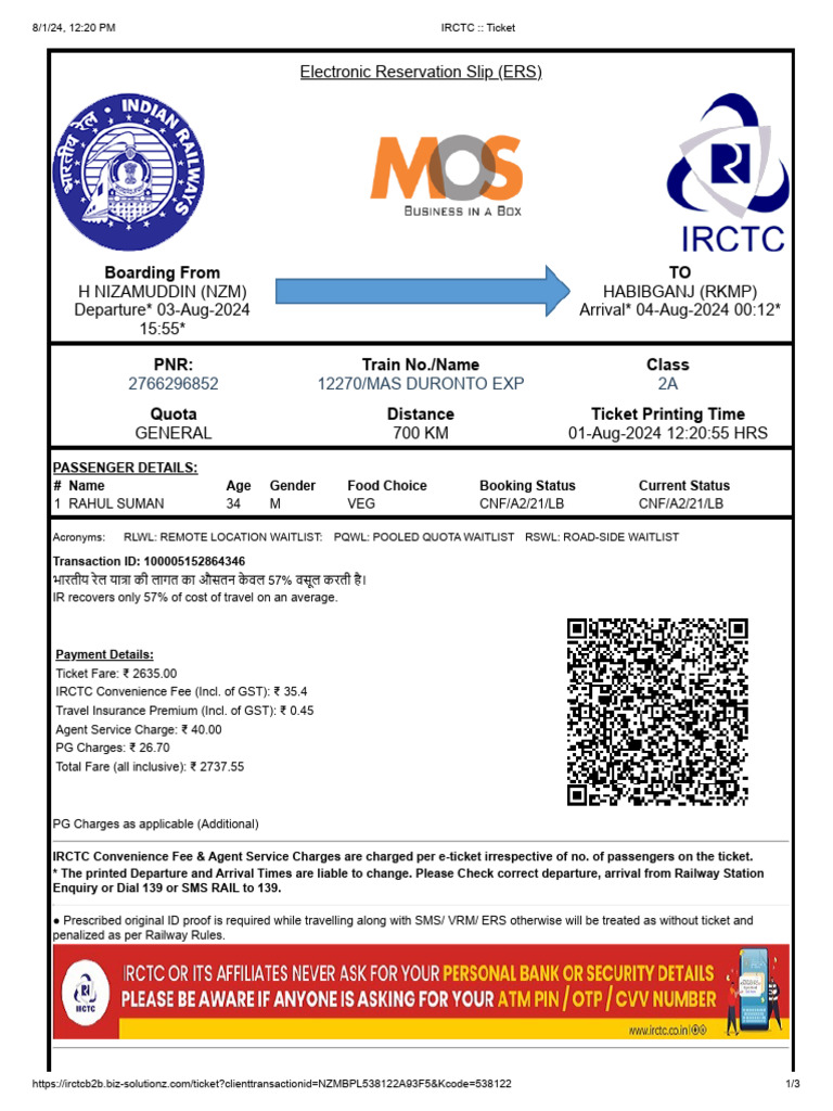 Rahul Suman NZM - RKMP 3.8.2024 | PDF | Identity Document | Ticket ...