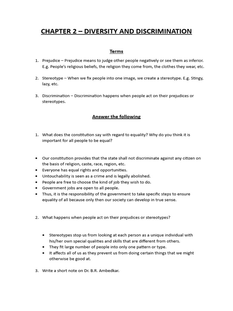 Diversity and Discrimination - Notes | PDF | Dalit | Discrimination