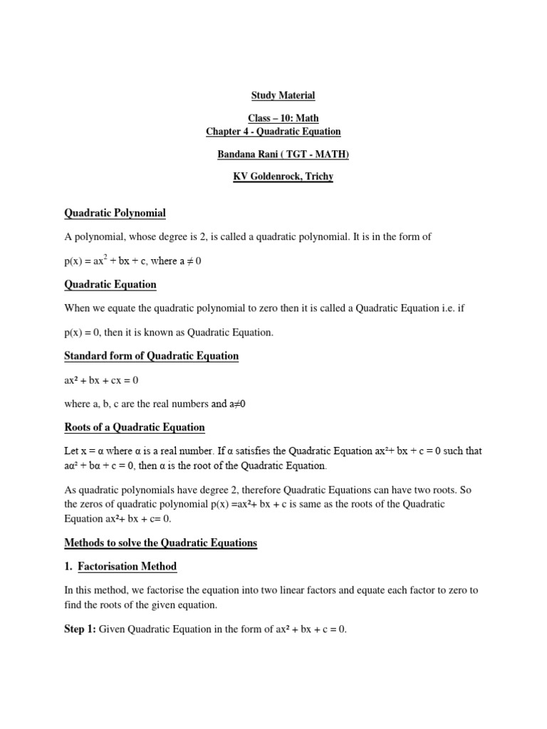 Quadratic Equations ASSIGNMENT | PDF | Quadratic Equation | Factorization Quadratic Equations ASSIGNMENT | PDF | Quadratic Equation | Factorization