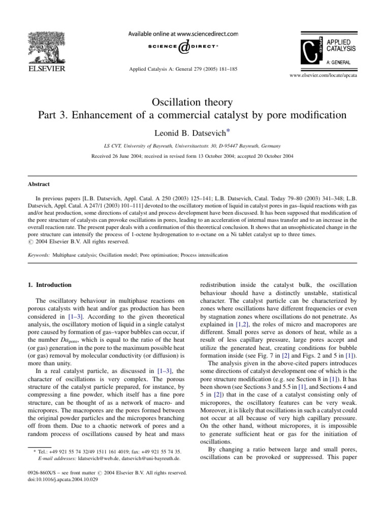 Oscillation Theory - Enhancement of A Commercial Catalyst by Pore ...
