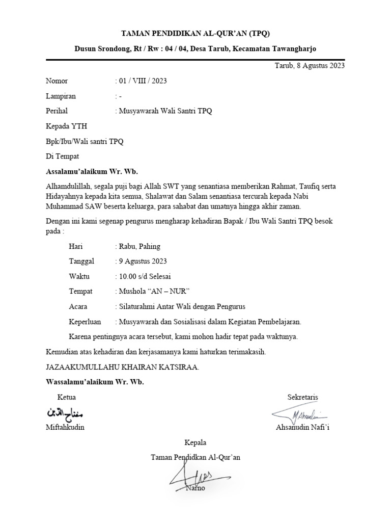 Undangan Musyawarah TPQ | PDF