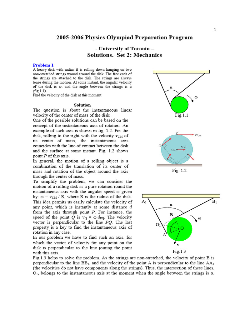 2005-2006 Physics Olympiad Preparation Program Solutions. Set 2 ... | PDF | Rotation Around A ...