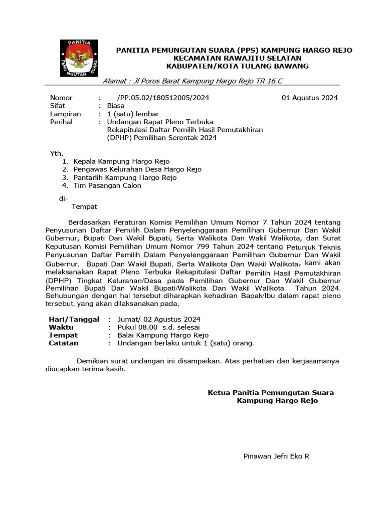 03 Draft Undangan DPHP PPS - PPK | PDF