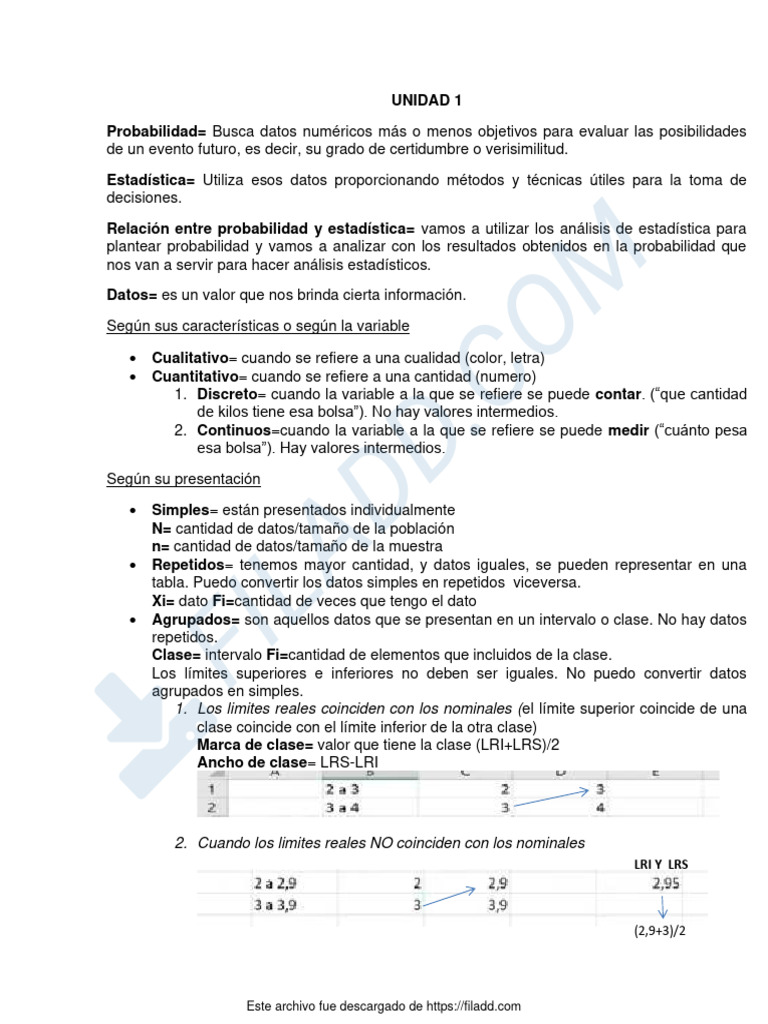 UNIDAD 1 Probabilidad y Estadistica | PDF | Diferencia | Oblicuidad