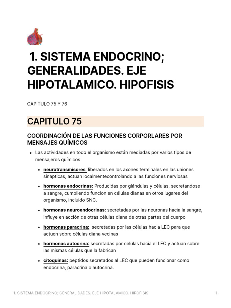 Resumen Guyton Capitulo 75 y 76 Introduccion A La Endocrinologia y Hormonas Hipofisarias y Su ...