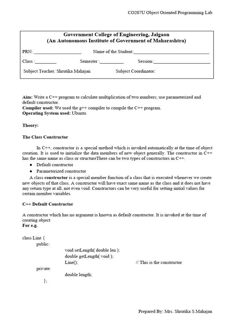 Practical 2 Constructor Pdf Programming Constructor Object Oriented Programming