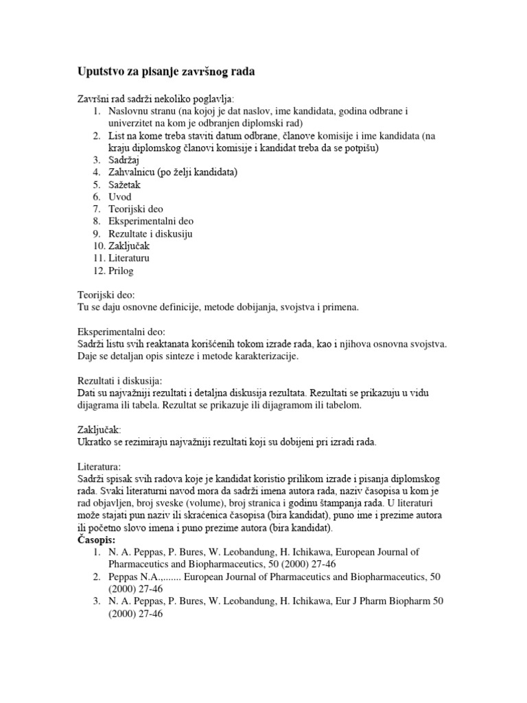 Uputstvo Za Pisanje Zavrsnog Rada | PDF