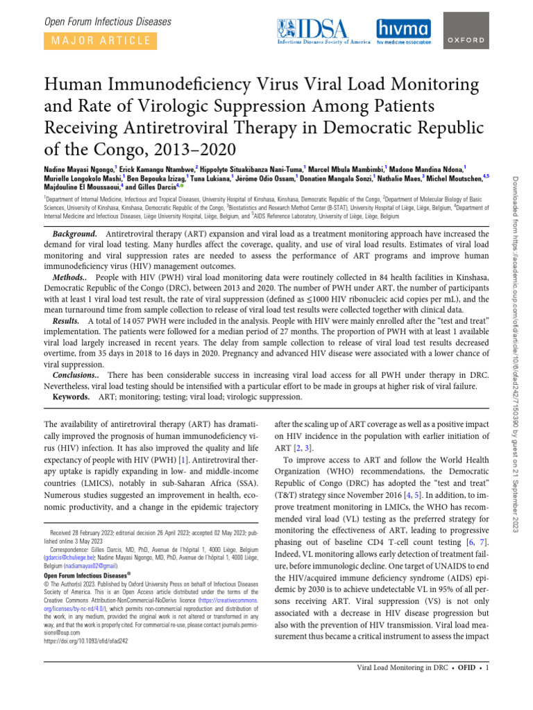 Hiv Viral Load Monitoring and Rate of Virologic Suppression 2h7jswyc | PDF | Management Of Hiv ...