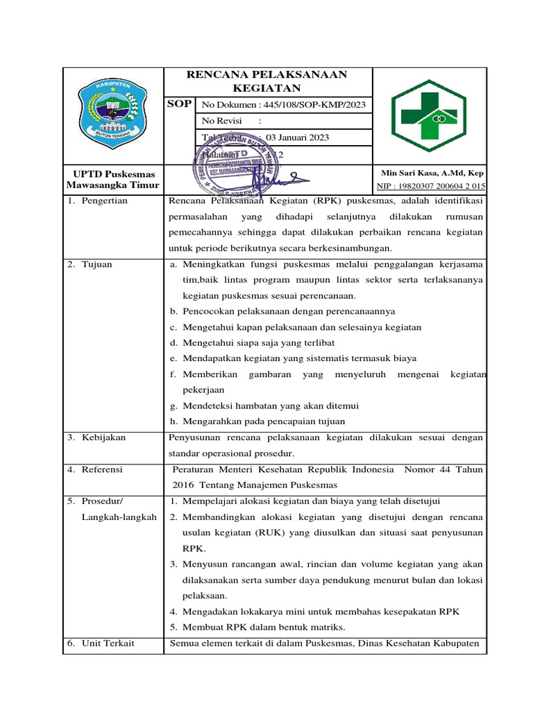 SOP Penyusunan RPK Tahunan | PDF