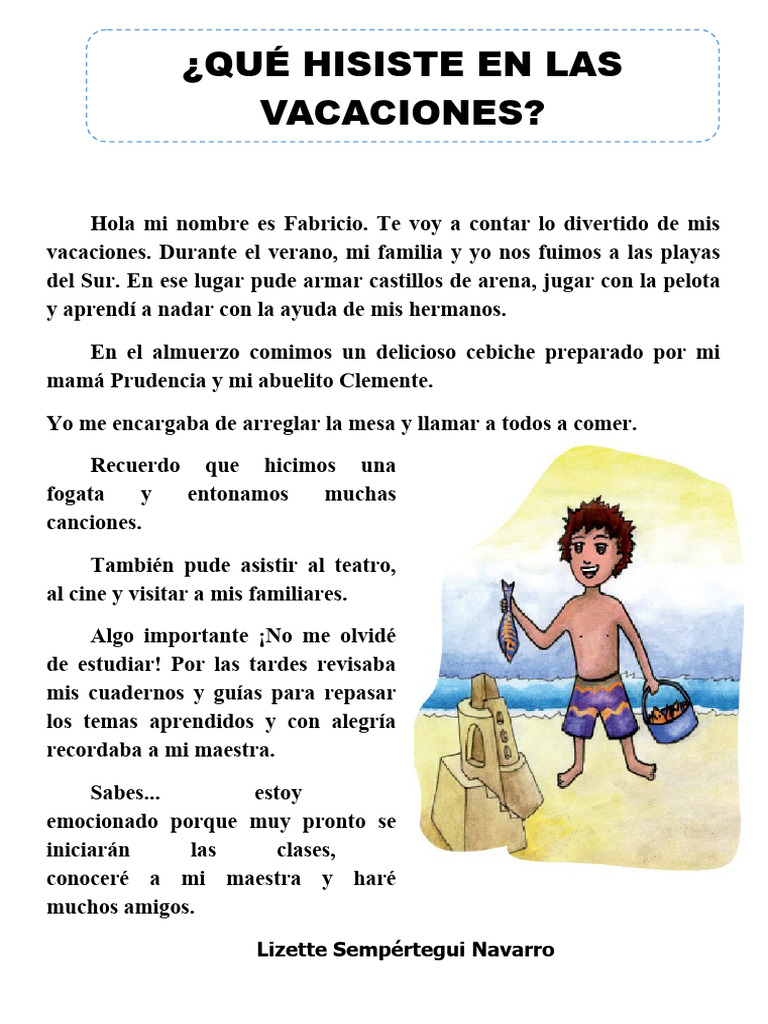 Qué Hiciste en Las Vacaciones para Segundo Grado de Primaria | PDF | Arte