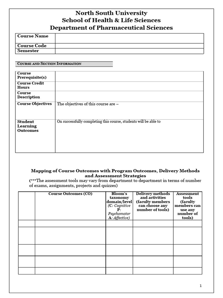 Course Outline Template - IQAC - Format | PDF | Academic Dishonesty ...