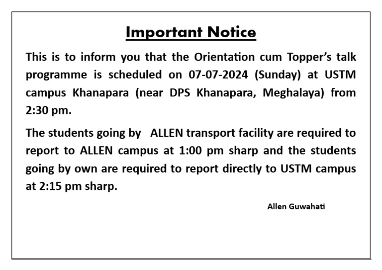 Orientation & Topper’s Talk Notice | PDF