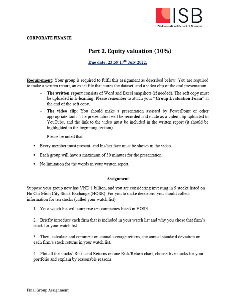 Part 2. Group Assignment - Equity Valuation (10%) | PDF | Beta (Finance ...
