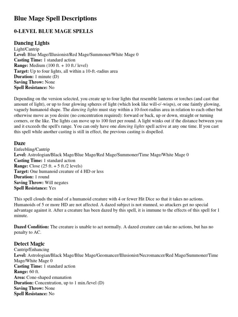 Blue Mage Spell Descriptions | PDF | Magician (Fantasy)