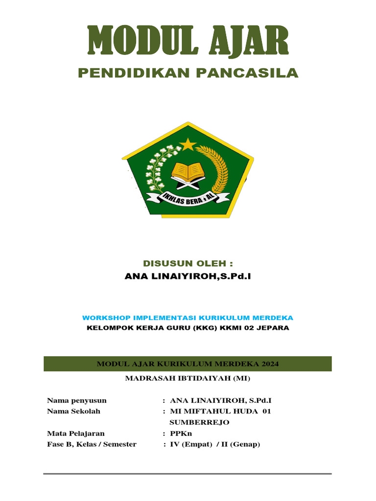 Ana Linaiyiroh - Modul Ajar - PPKN - Kelas 4 | PDF | Sains & Matematika