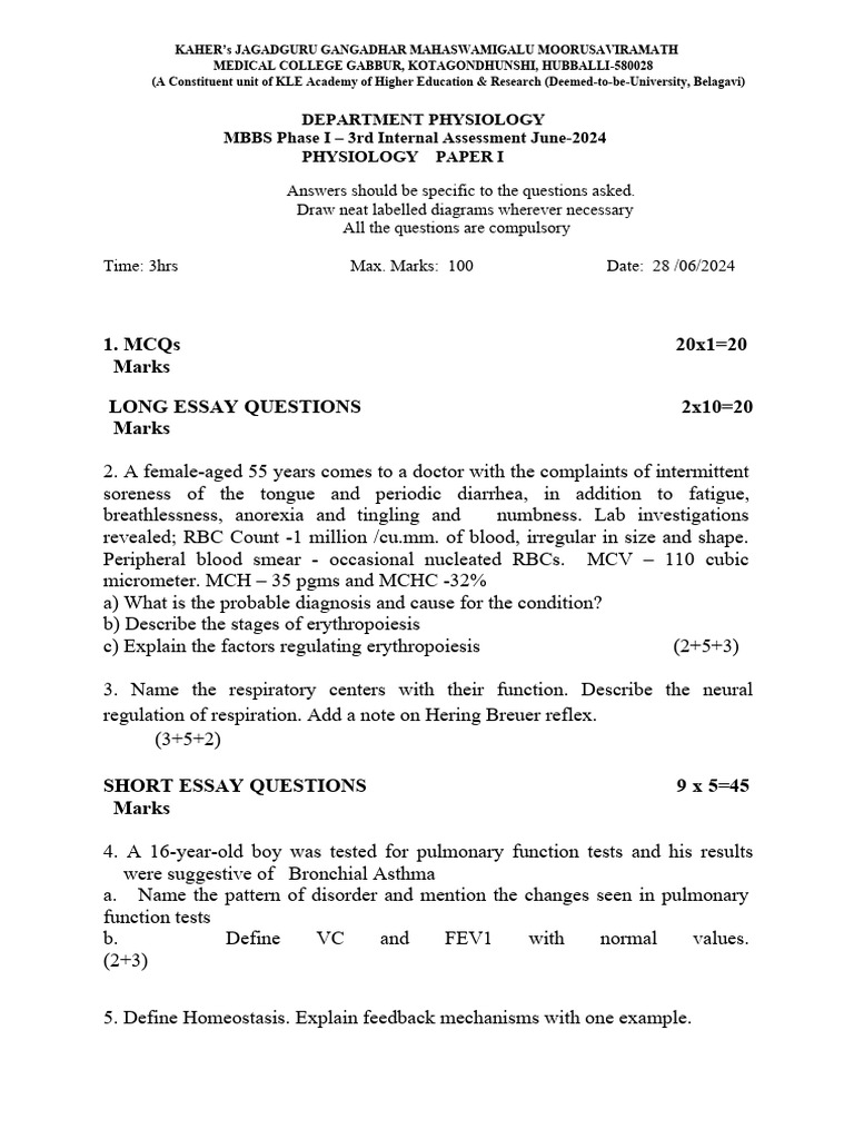 3rd Ia Qp . Paper 1 23 24 | PDF | Clinical Medicine | Medical Specialties