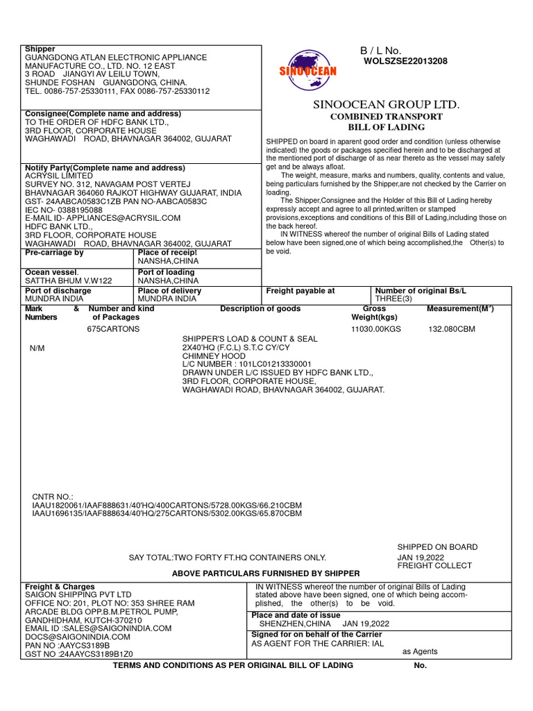 HBL Draft | PDF | Bill Of Lading | Cargo
