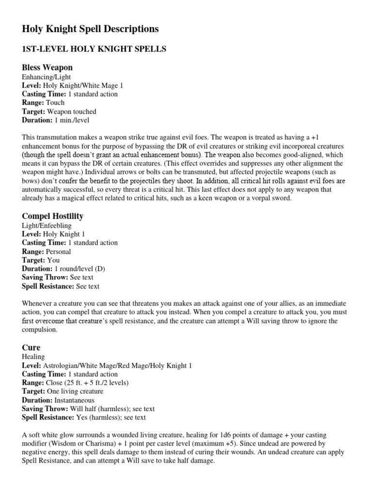 Holy_Knight_Spell_Descriptions | PDF