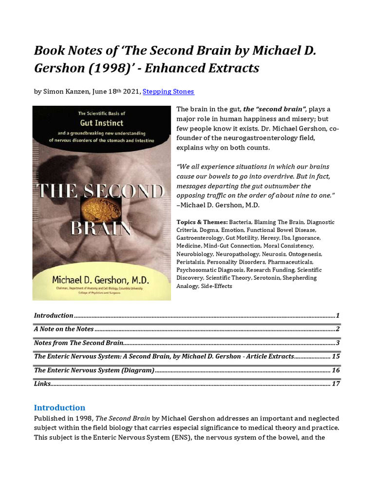 The Second Brain by Michael D. Gershon, 1998: Book Notes (Enhanced ...