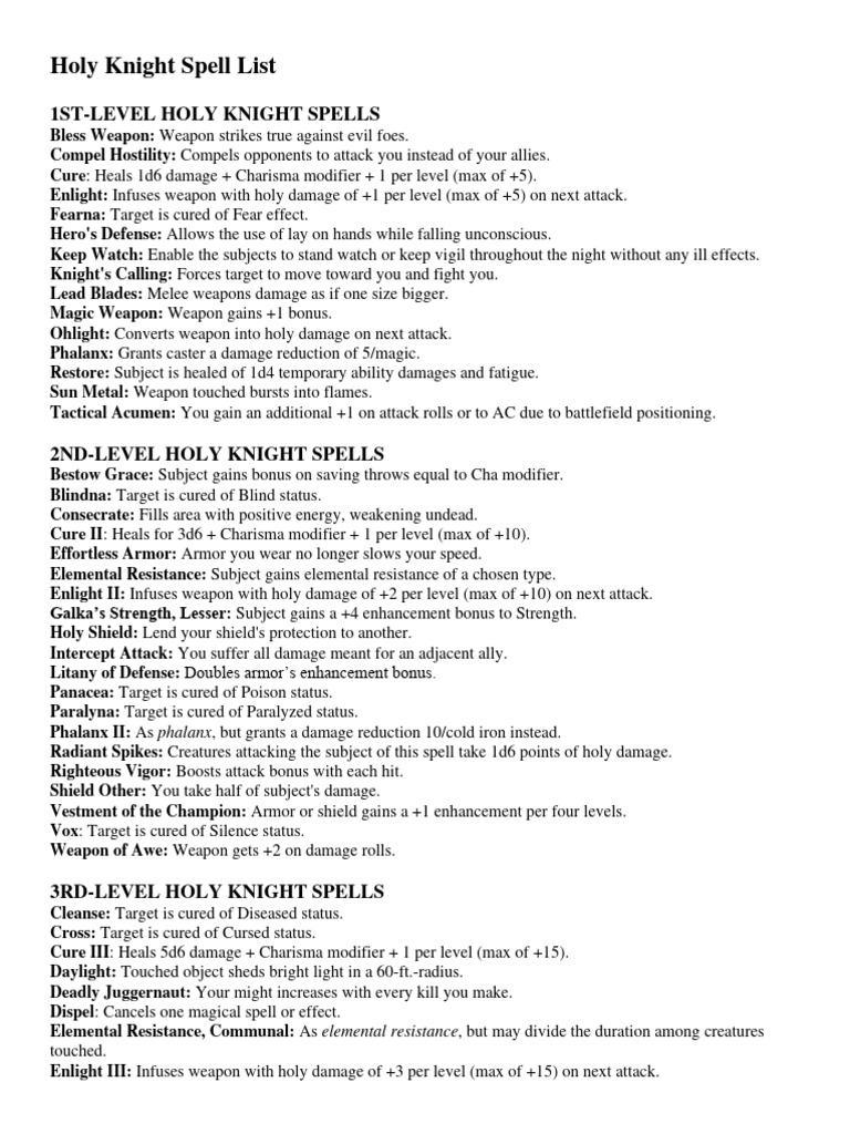 Holy_Knight_Spell_List | PDF