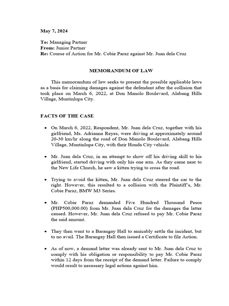Legal Action for Car Accident Damages | PDF | Negligence | Lawsuit