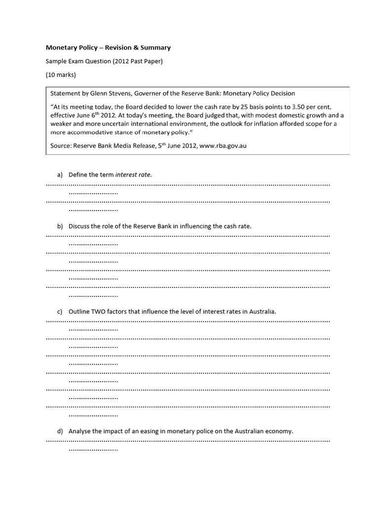 Revision & Summary - Monetary Policy | PDF | Inflation | Monetary Policy