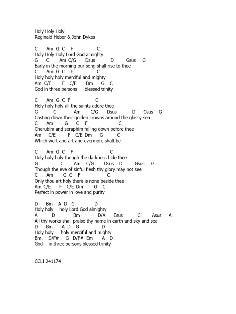 Holy Holy Holy Lyrics and Chords | PDF