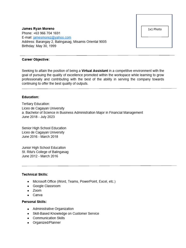 James Ryan Moreno - Curriculum Vitae - VA | PDF | Coffeehouse