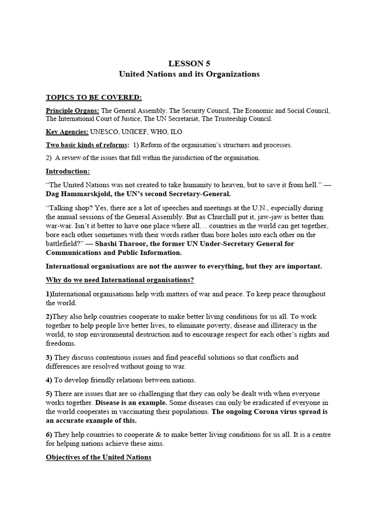 UN Structure, Agencies, and Reforms Explained | PDF | United Nations ...