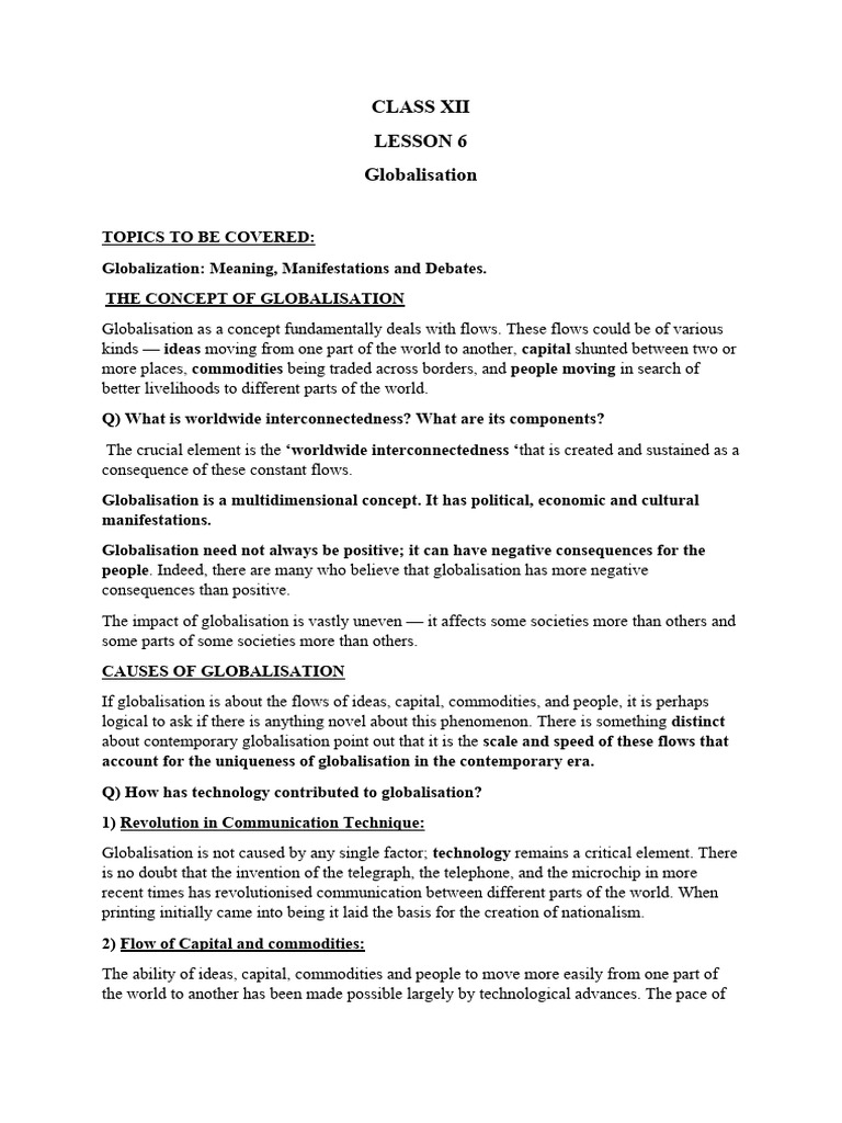 Class 12 Lesson 6 Globalisation | PDF | Globalization | Economic ...