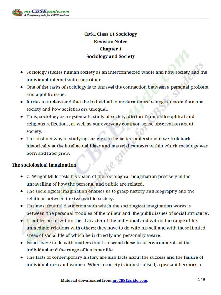 11 Sociology Notes ch1 | PDF