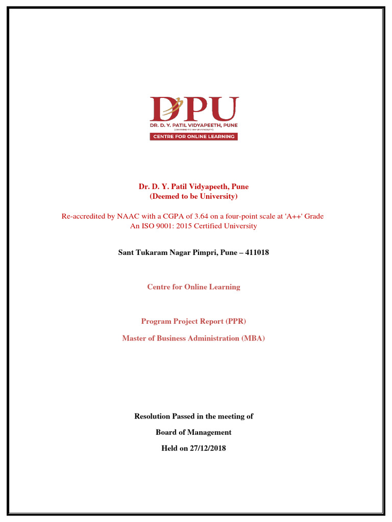 Mba Program Project Report (PPR) 30 70 | PDF | Educational Assessment ...