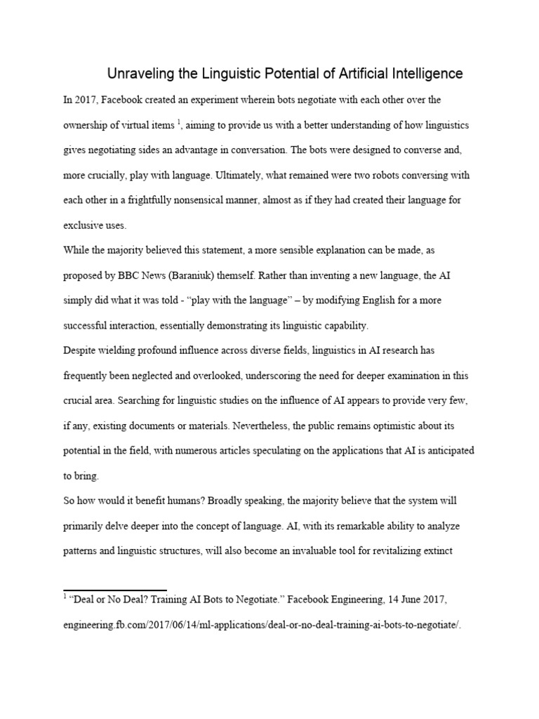 Unraveling The Linguistic Potential of Artificial Intelligence | PDF | Artificial Intelligence ...