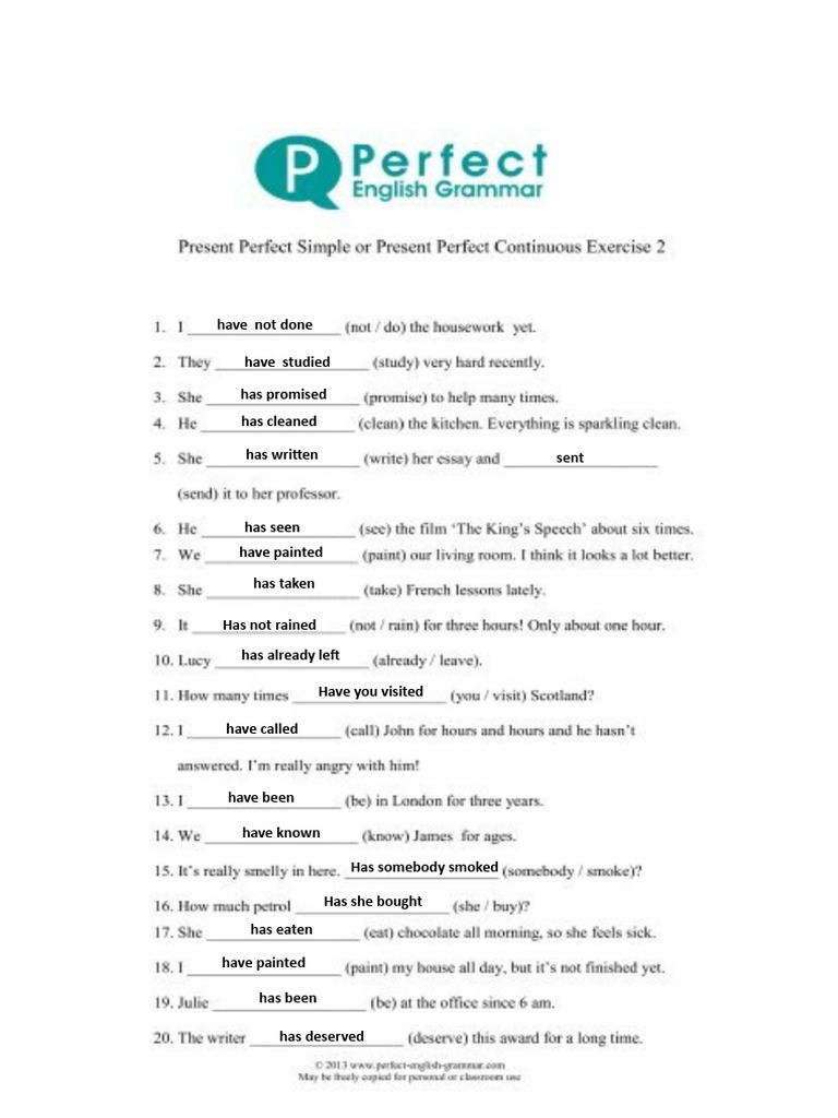 Present Perfect Task | PDF